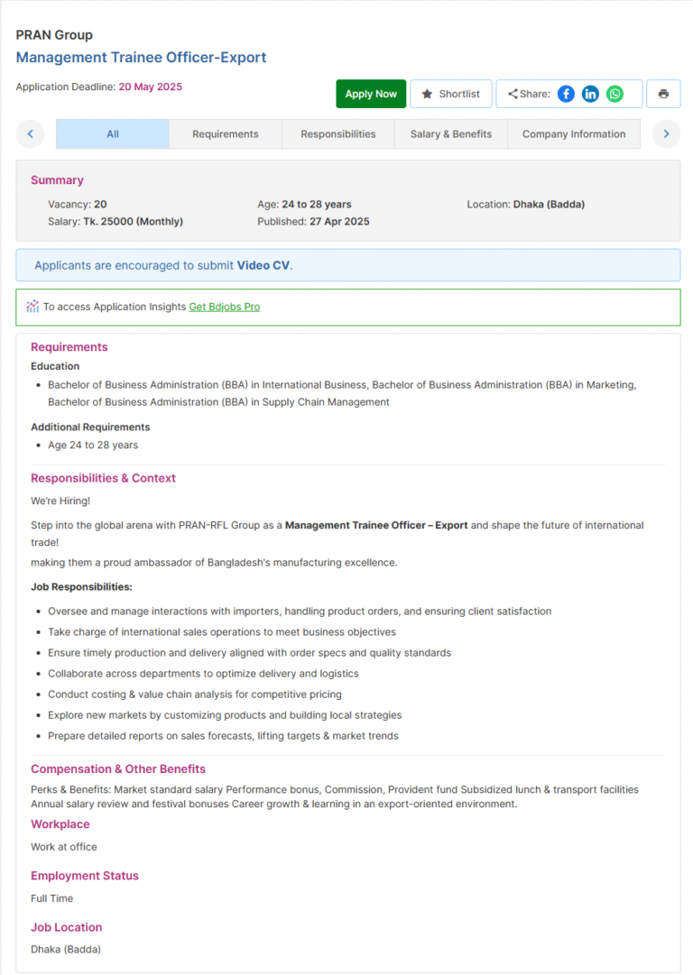 Pran Job Circular 2025 | PRAN RFL Job Circular - Daily Circulars